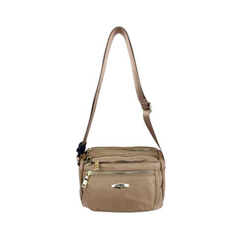 Nylon Double-Zip Sling Bag Beige | TANGS Singapore