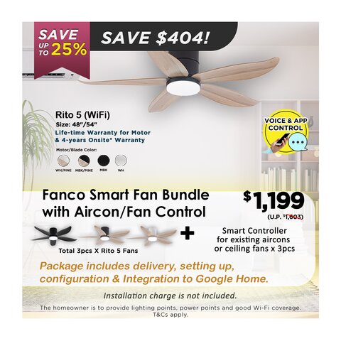 Fanco Rito 5 Fans w Aircon Fan Control | TANGS Singapore