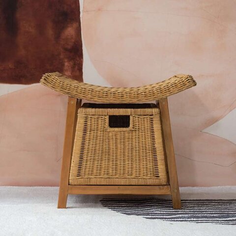 Rattan Wicker Storage Stool Honey | TANGS Singapore