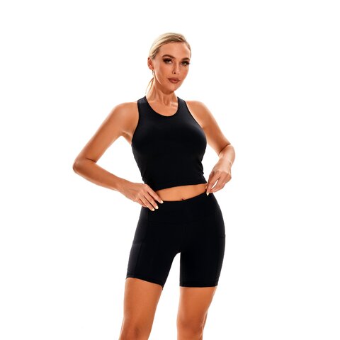 Essential Seamless Ribbed Tank Top with Built In Bra Black | TANGS ...