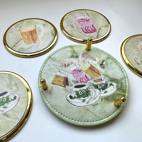 Premium Coasters Set with Holder - Singapore Drinks | TANGS Singapore